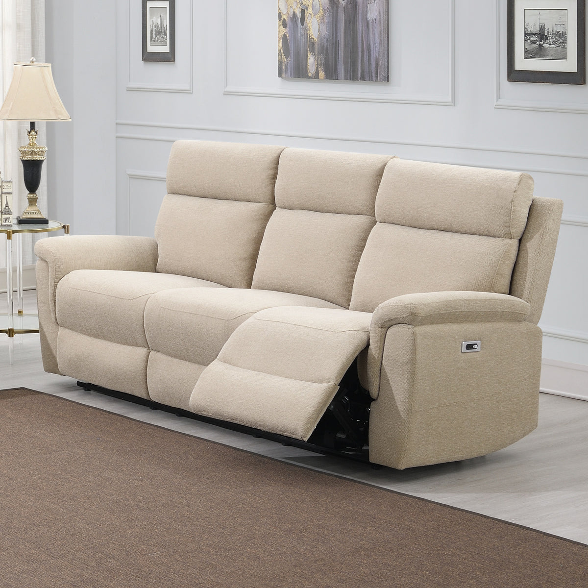 Amalfi 3 Seater Sofa - Grey / Natural with Fixed / Power Recliner Opti ...
